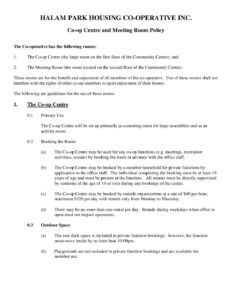 Coop Centre and Meeting Room Policy | Halam Park Housing Co-operative